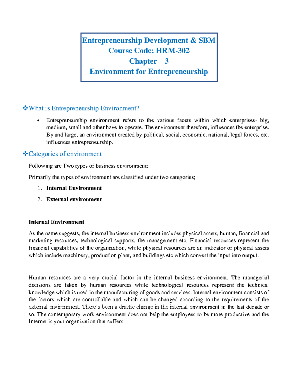 HRM-302: Chapter 3 - Understanding the Environment for Entrepreneurship ...