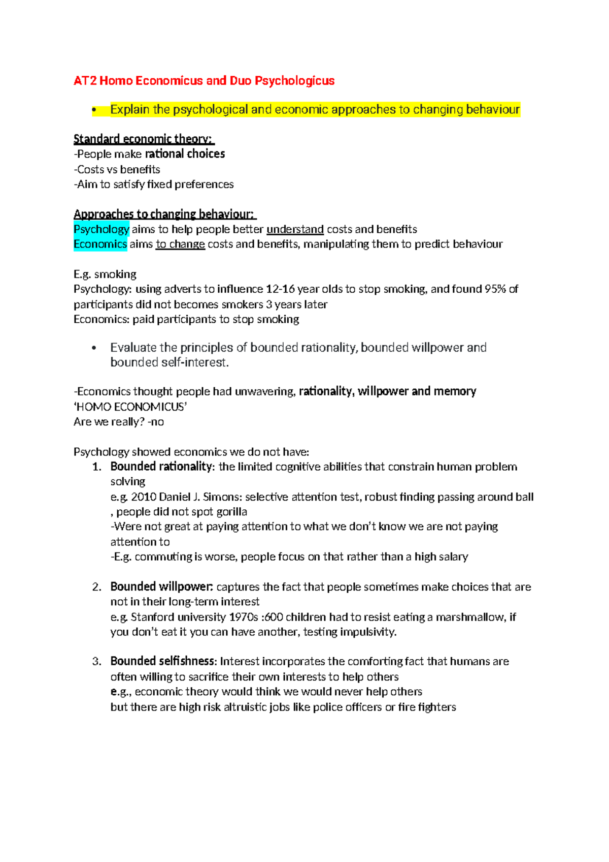AT2 Economic & Psychological Approaches to Behavior Change - Studocu