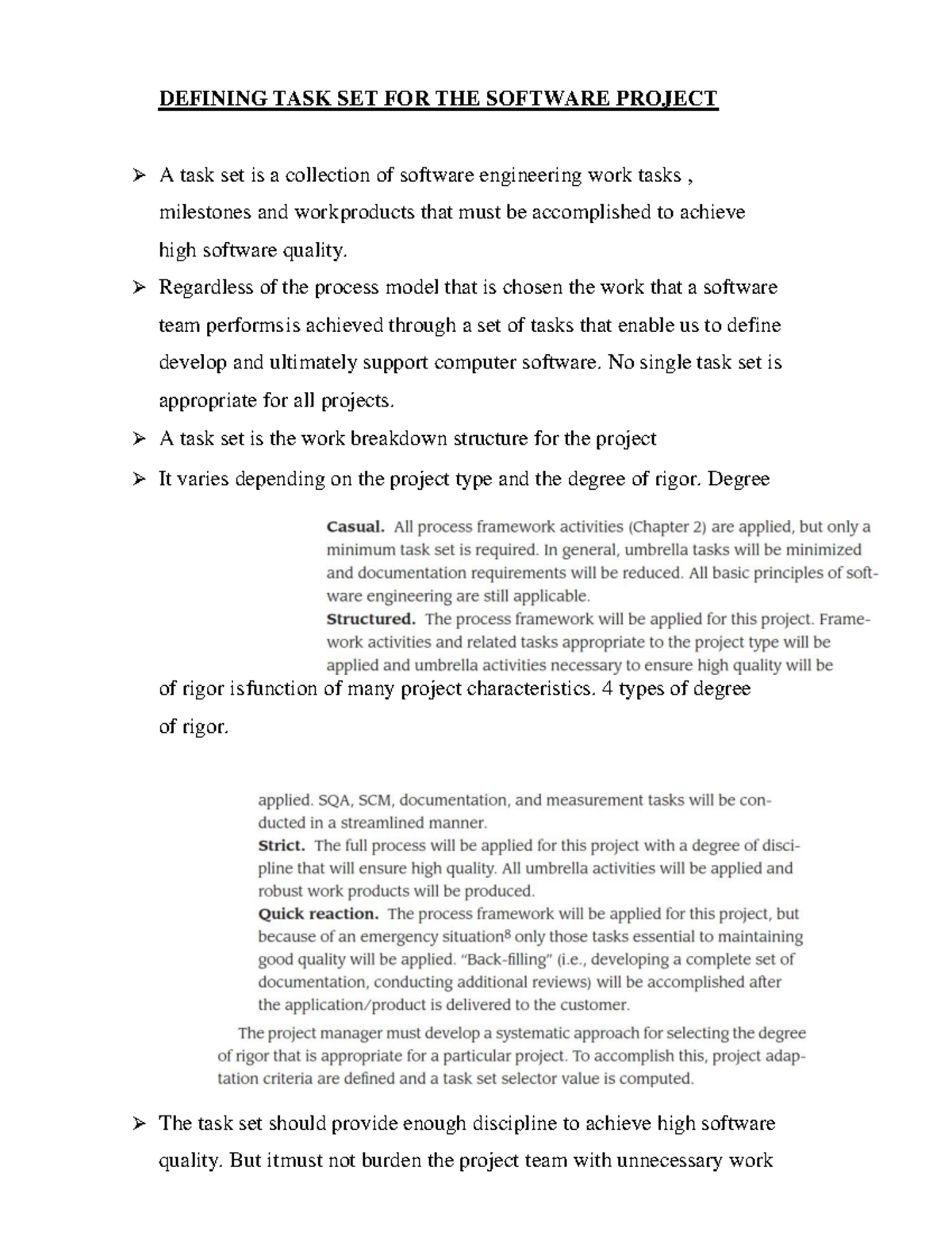 Defining Task Set for Software Projects: Key Concepts and Types - Studocu