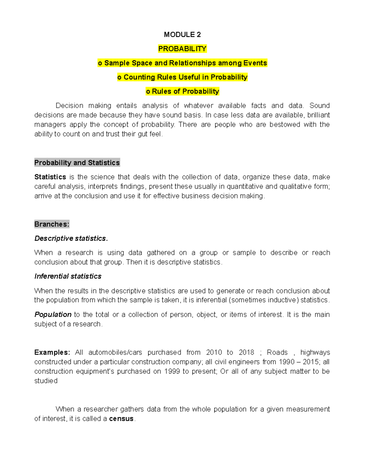 EDA 2: Probability & Statistics - Sample Space, Events, and Rules - Studocu