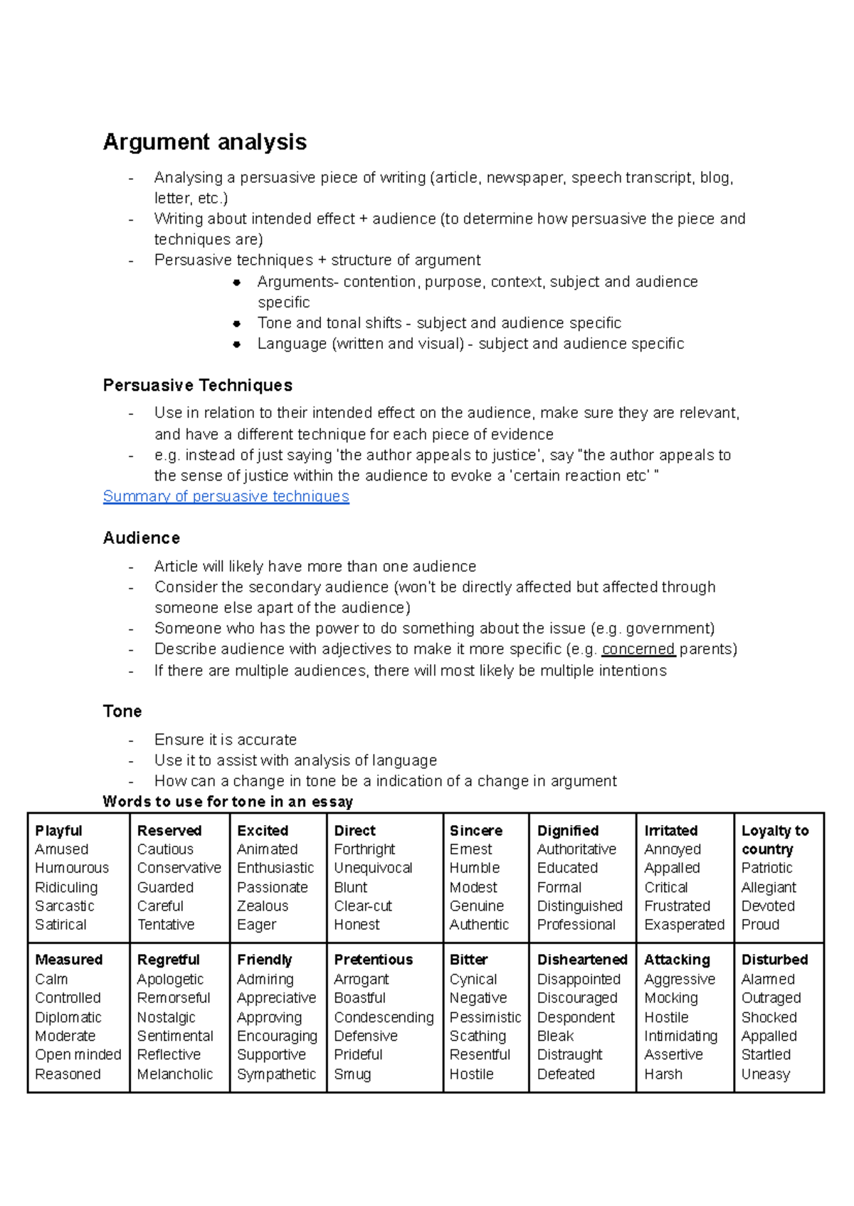 Eng notes - argument analysis - Argument analysis - Analysing a ...