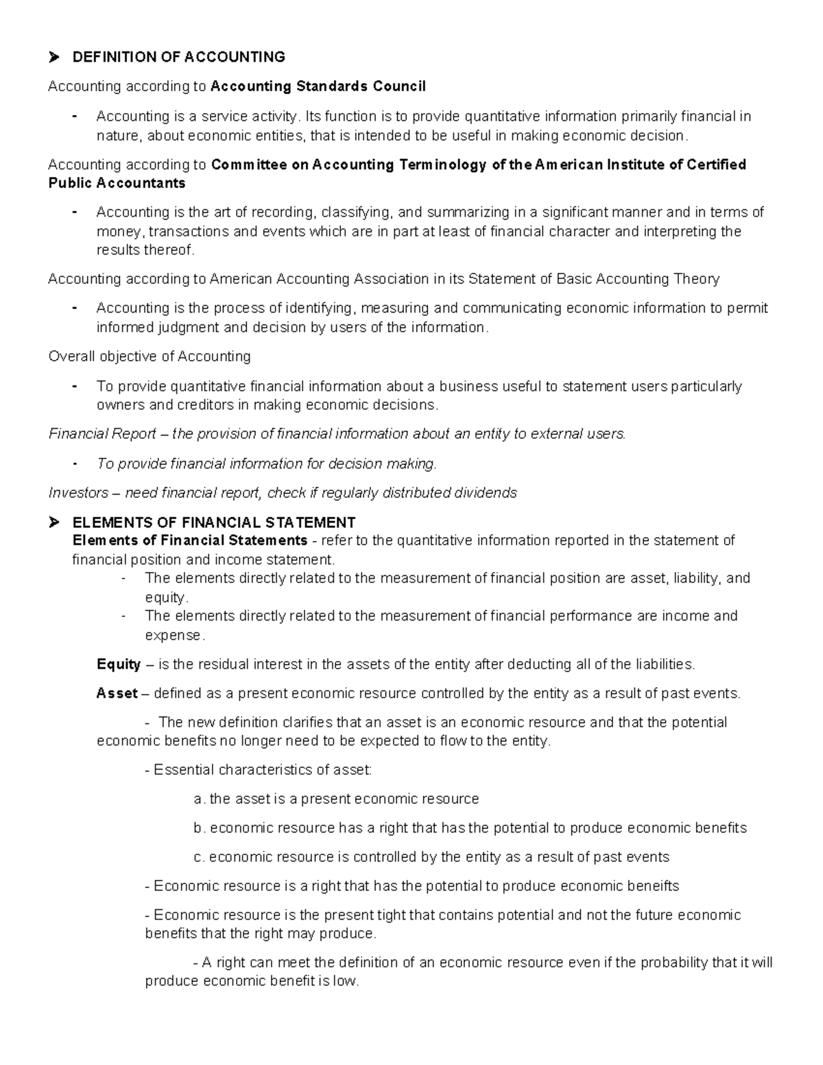 Accounting Definitions and Concepts: An Overview for ACC 101 - Studocu