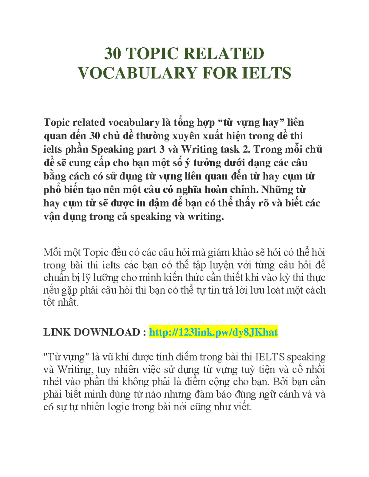 30 Topic Related Vocabulary FOR Ielts - 30 TOPIC RELATED VOCABULARY FOR ...