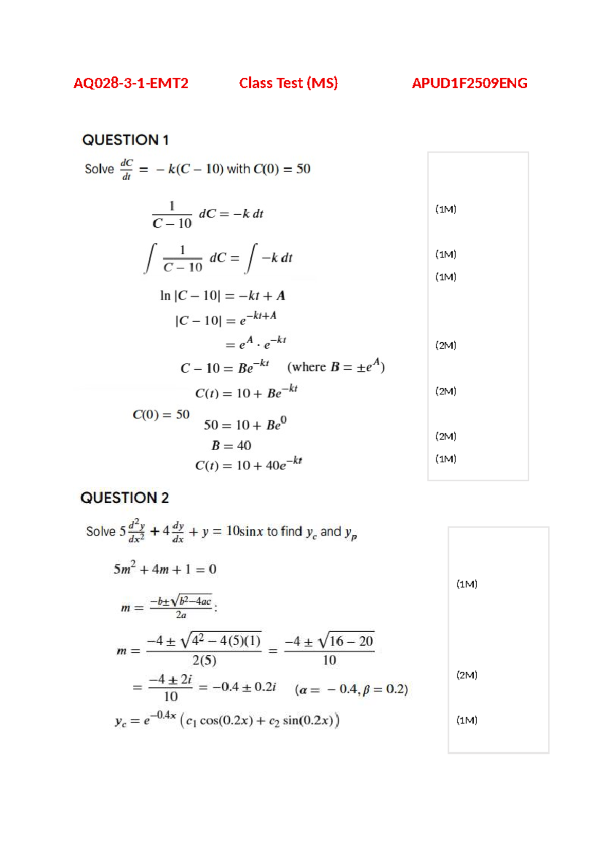 CT (MS) - class test ans - Math 2 - AQ028-3-1-EMT2 Class Test (MS ...
