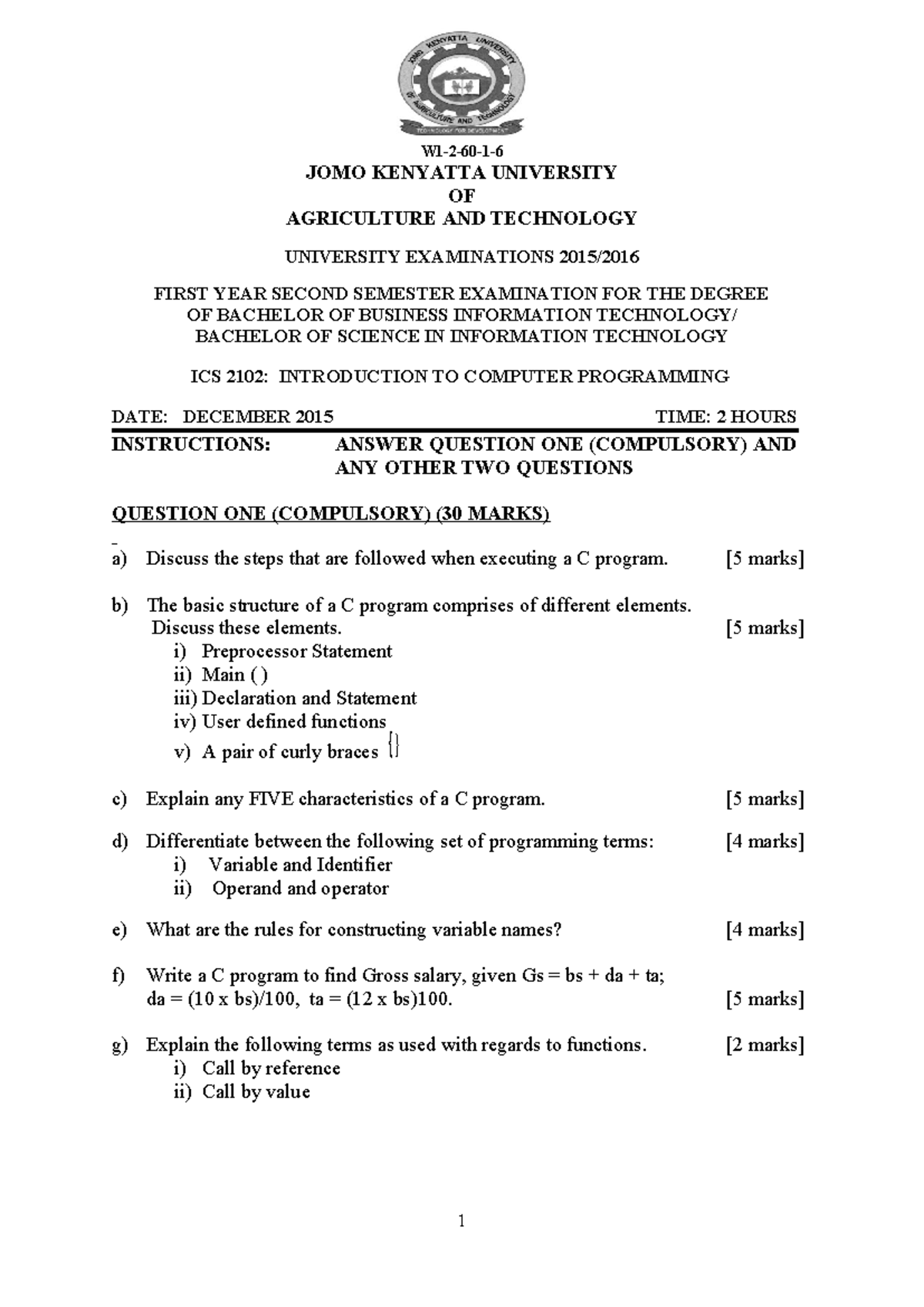 ICS 2102: Final Exam Study Guide for Introduction to Computer Programming - Studocu