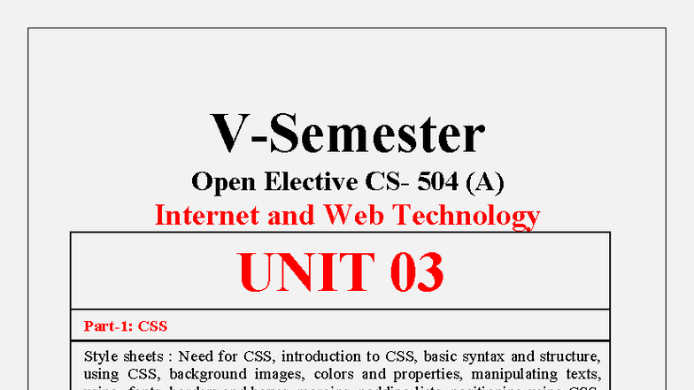 IWT 504 (A) Unit 03 Notes: CSS & JavaScript Fundamentals - Studocu