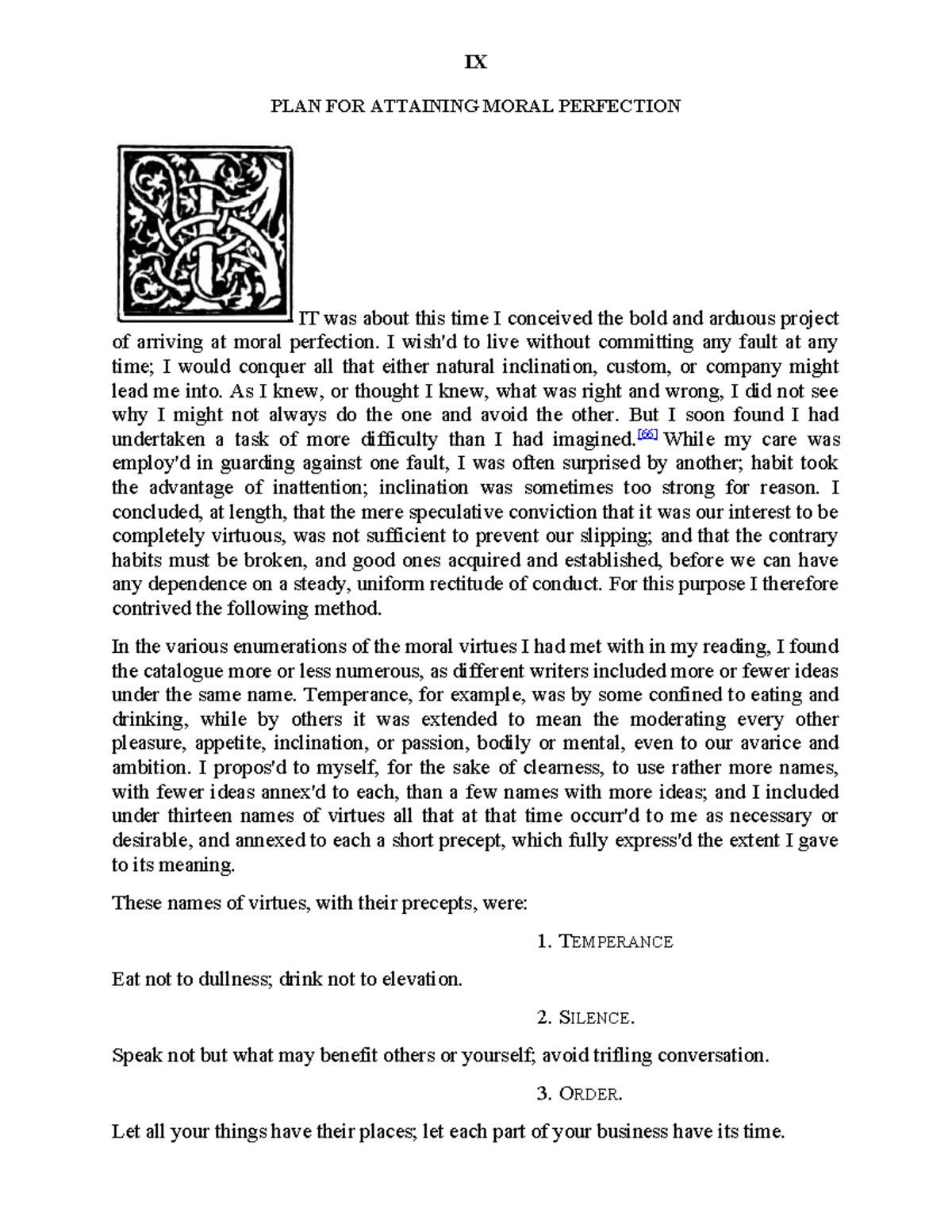 2. Benjamin Franklin - Plan for Attaining Moral Perfection in American ...