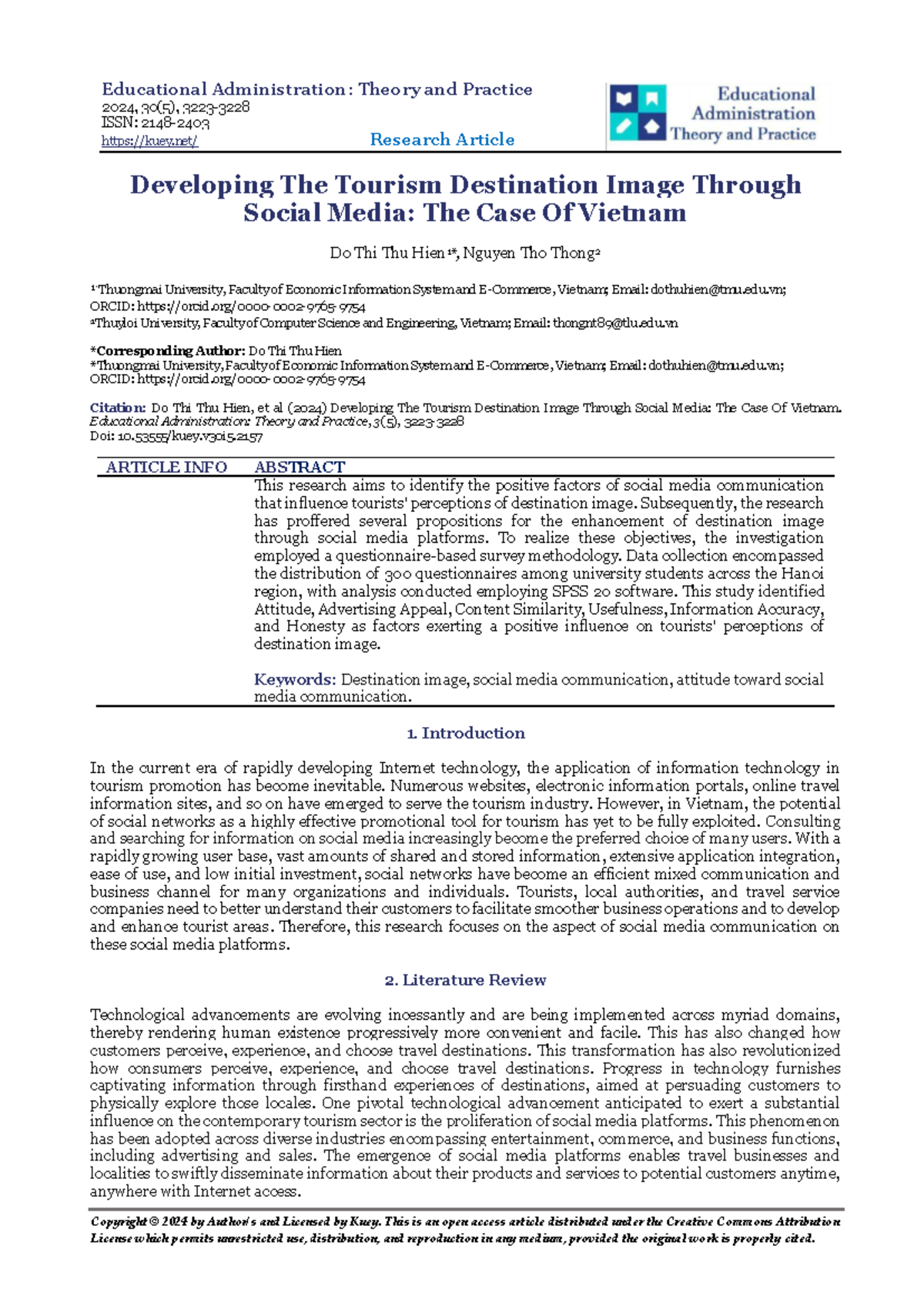 Developing Tourism Destination Image via Social Media: A Vietnam Case ...