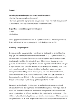 Eksamensbesvarelse - til bruk for tentamen - 897MPQ-V 29. Eksamen i Rettslære 2 OPPGAVE 1 Den ...