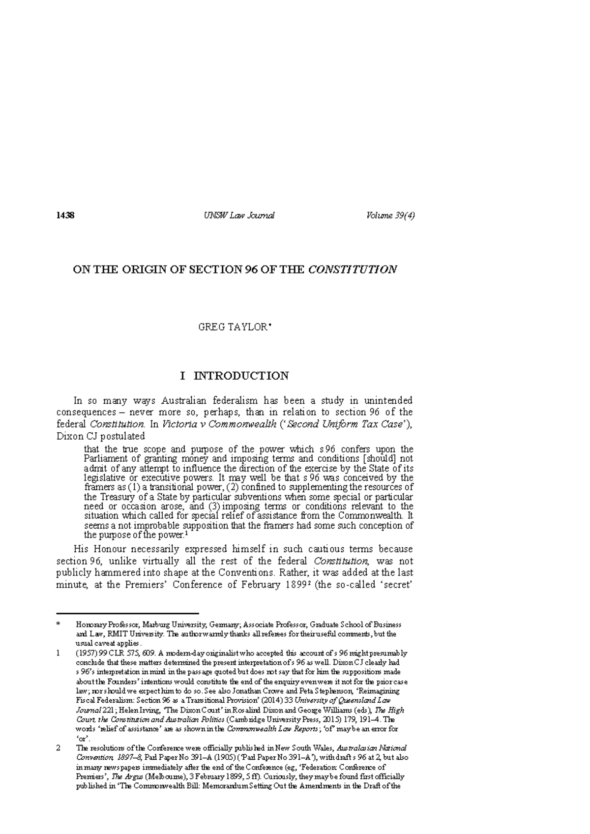 On the Origin of Section 96 of the Constitution: Insights from UNSW Law ...