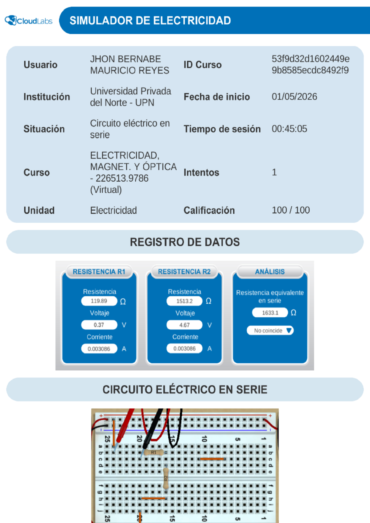 Circuito Eléctrico en Serie - Curso 226513.9786 - Studocu