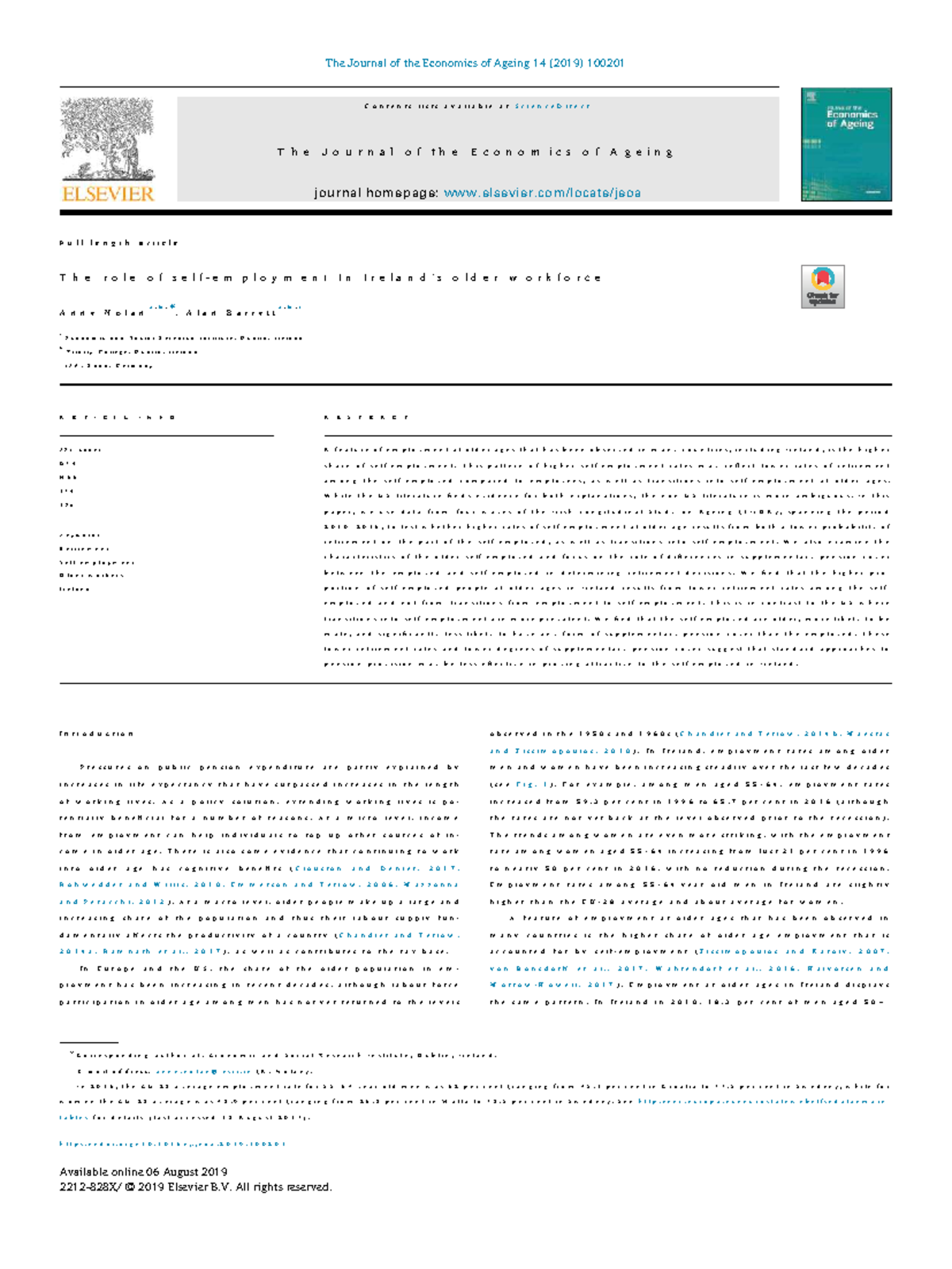 The Role of Self-Employment in the Older Workforce: Insights from TILDA ...