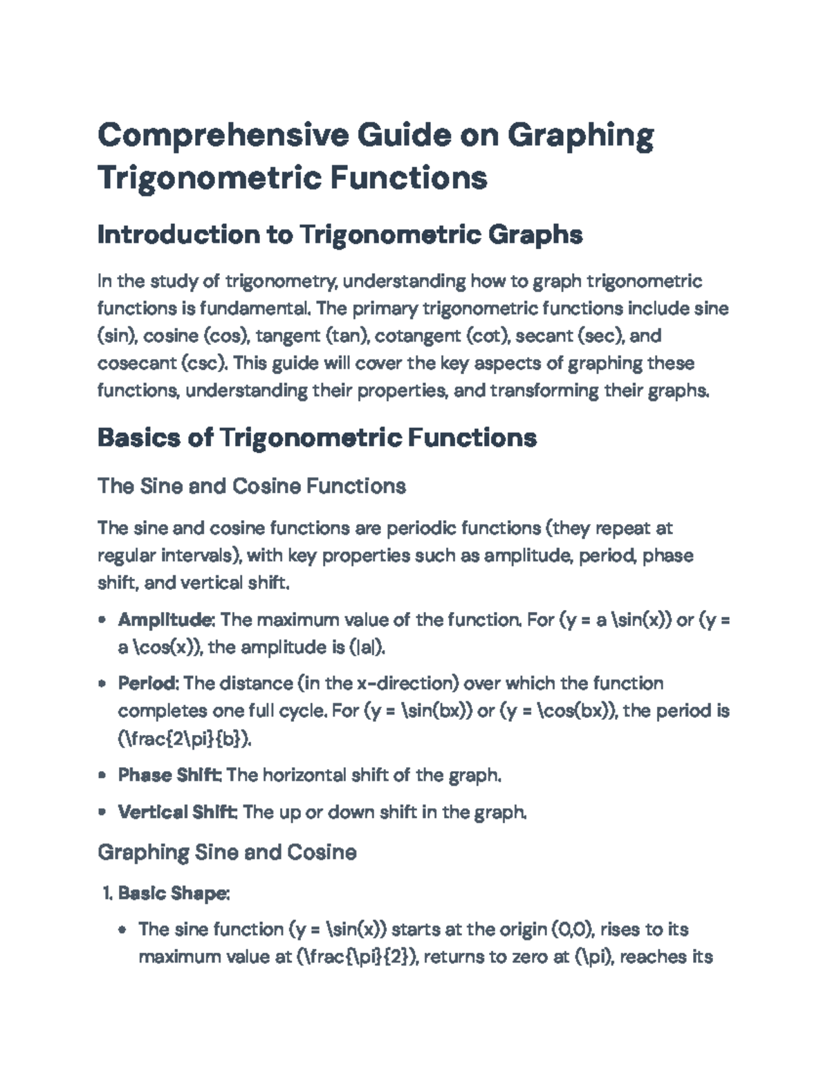 Guide to Graphing Trigonometric Functions and Transformations ...