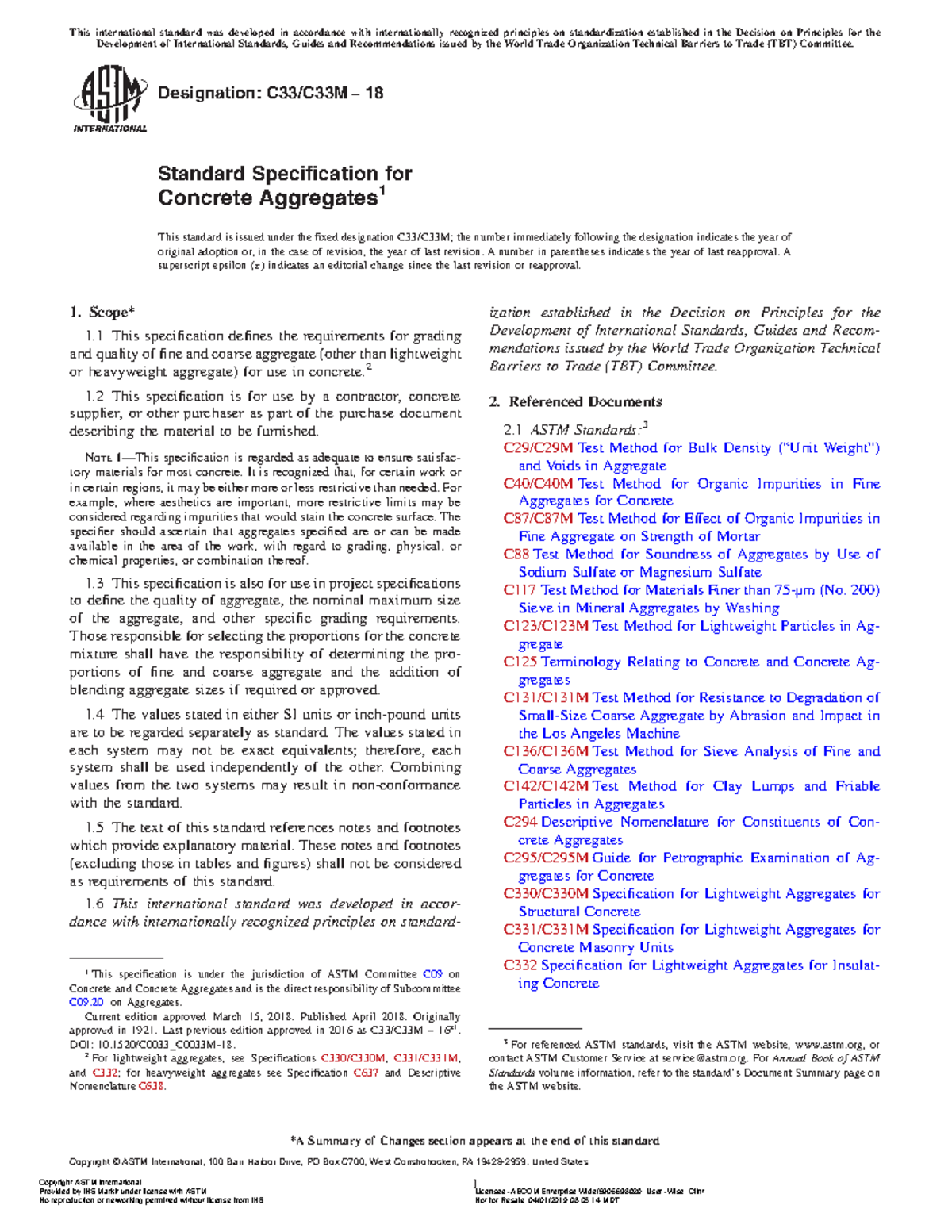 ASTM C33 - Designation: C33/C33M− 18 Standard Specification for ...
