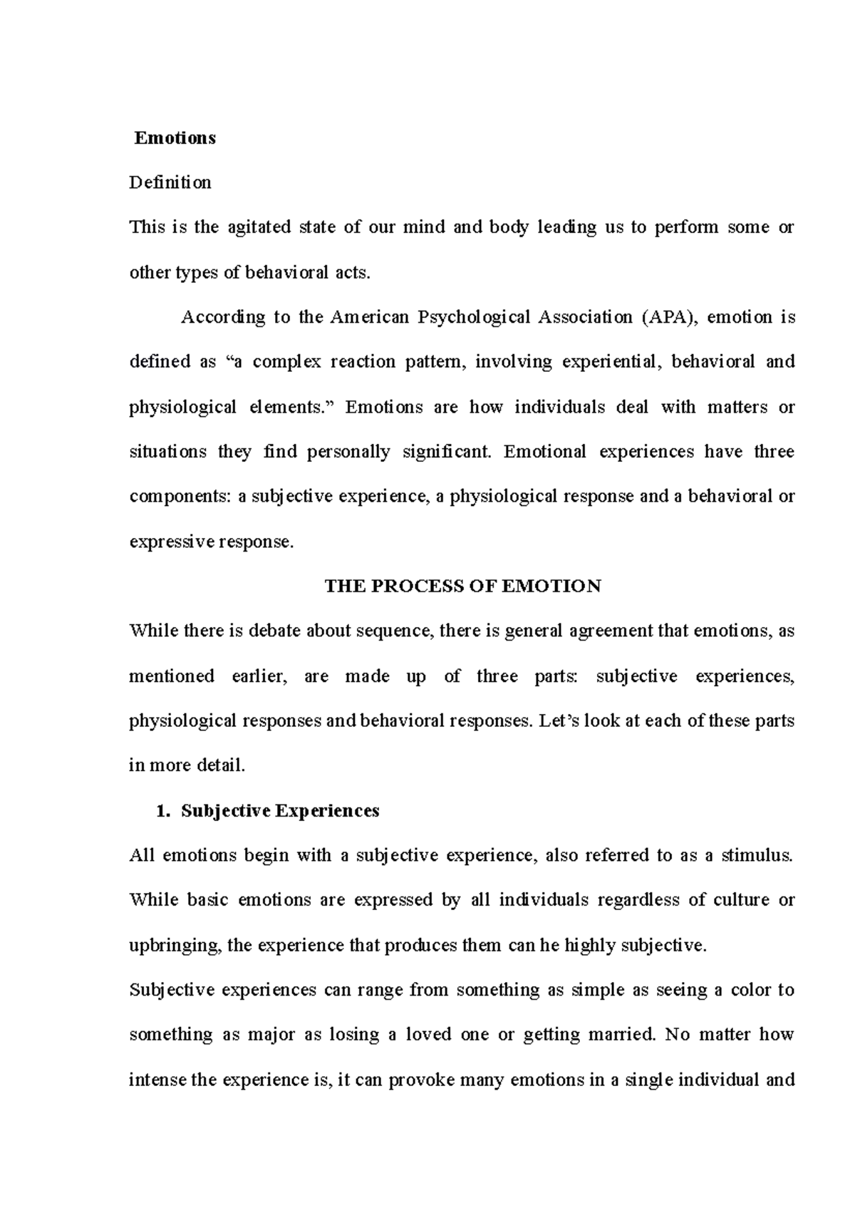 Emotions final - Emotions Definition This is the agitated state of our ...