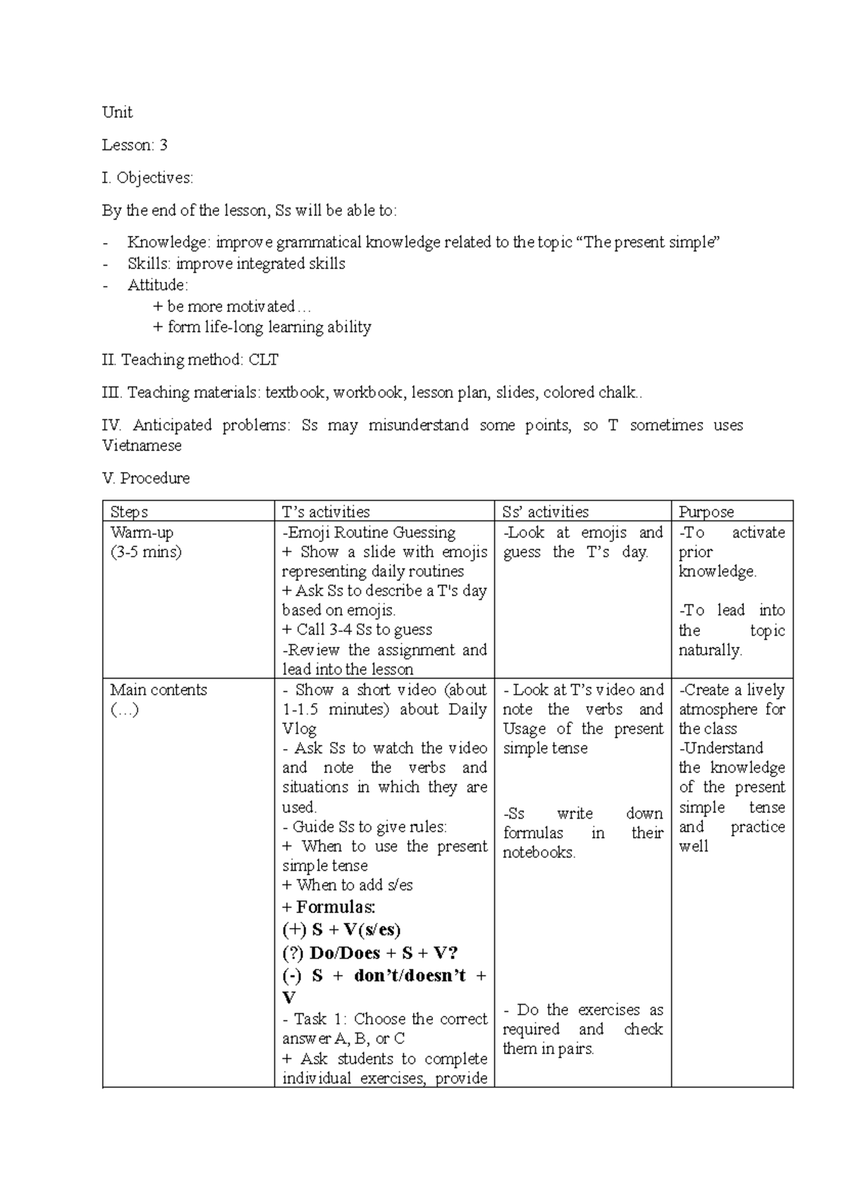 Unit Lesson Plan: Grammar for 6th Grade English - Studocu