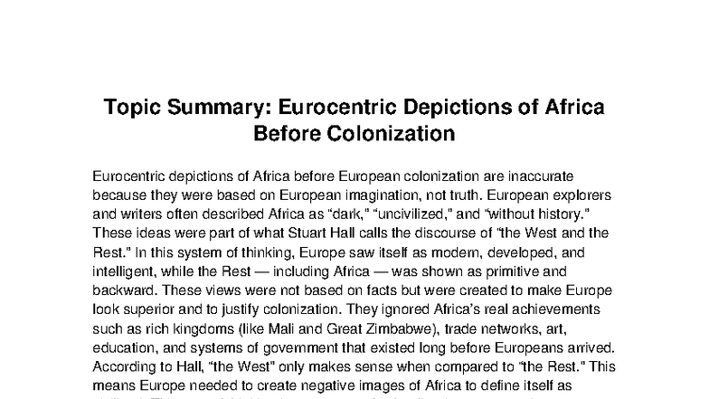 Eurocentric Depictions of Africa Pre-Colonization: A Critical Summary ...
