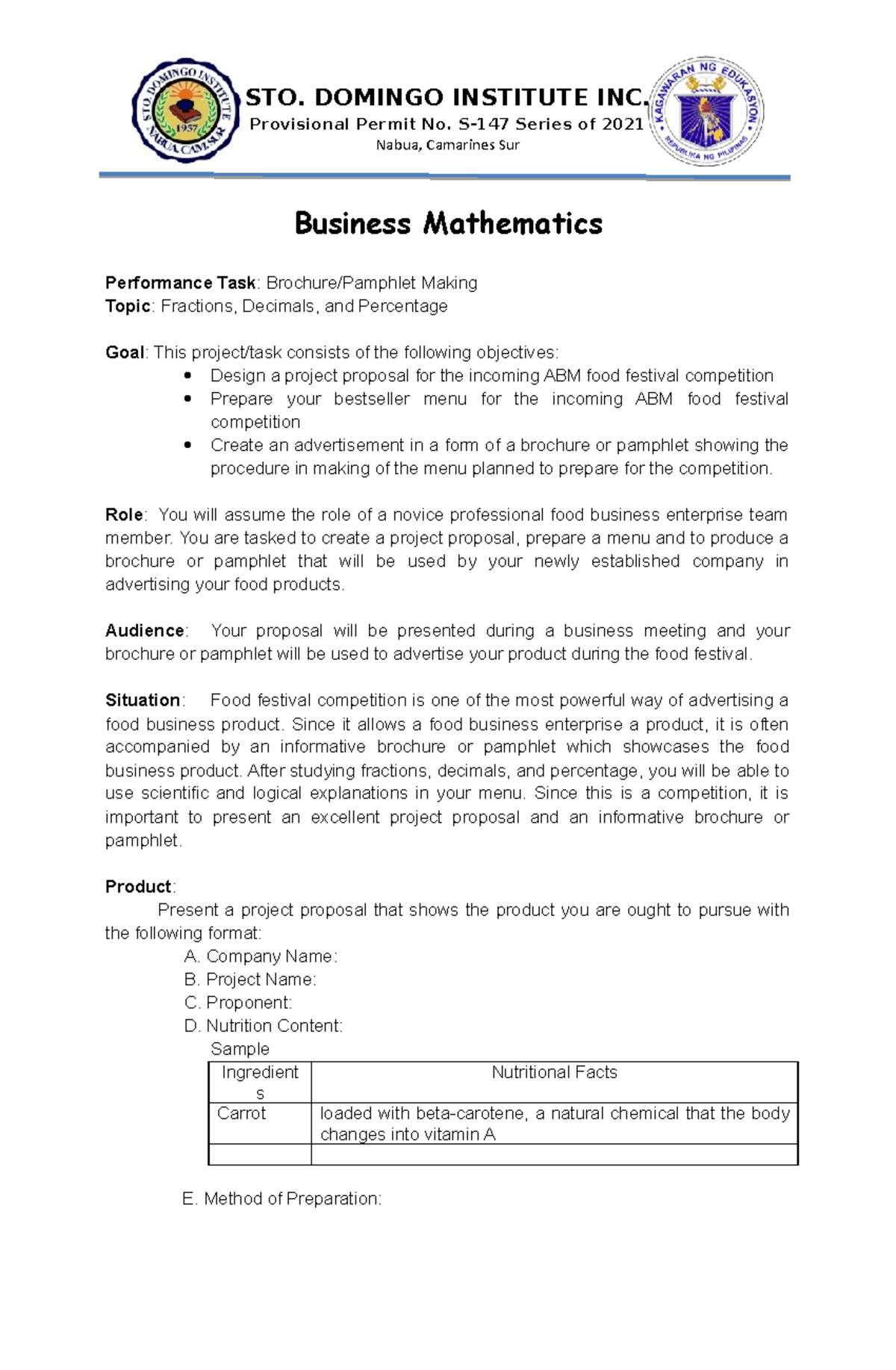 Q1 Performance Task Bus Math - STO. DOMINGO INSTITUTE INC. Provisional ...