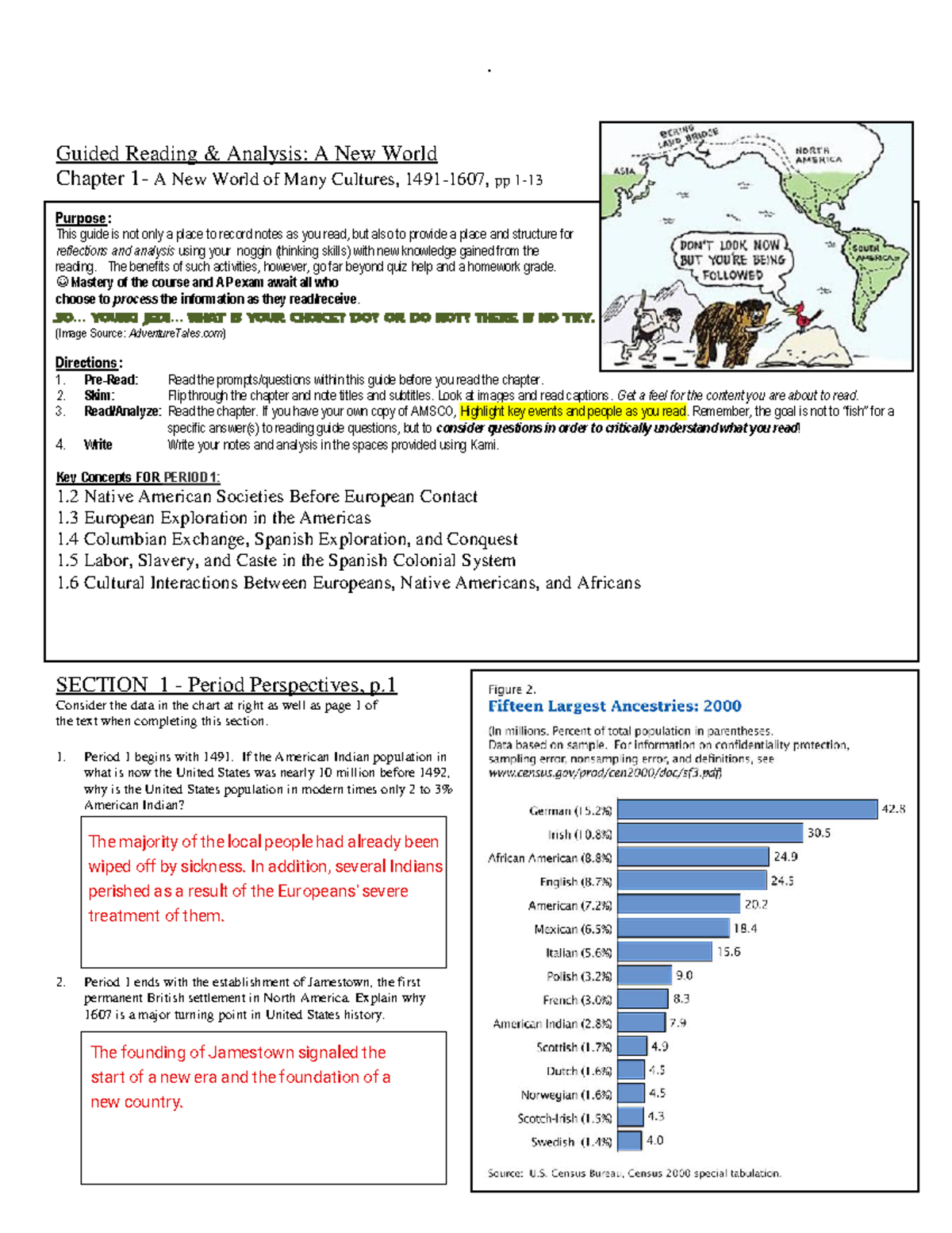 AMSCO APUSH Chapter 1 Reading Guide: A New World & Cultures (1491-1607 ...