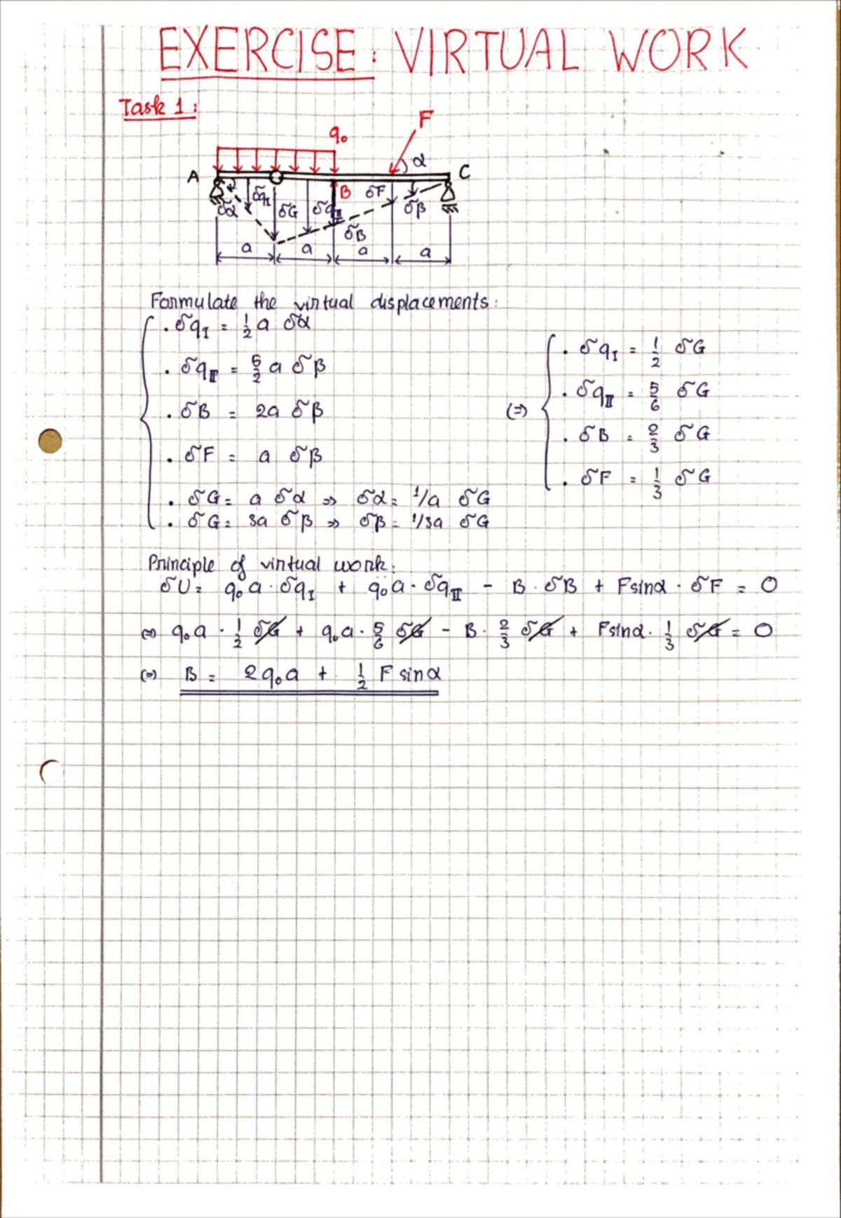 Exercise 8 - Virtual Work Solutions (s e U S) - Studocu