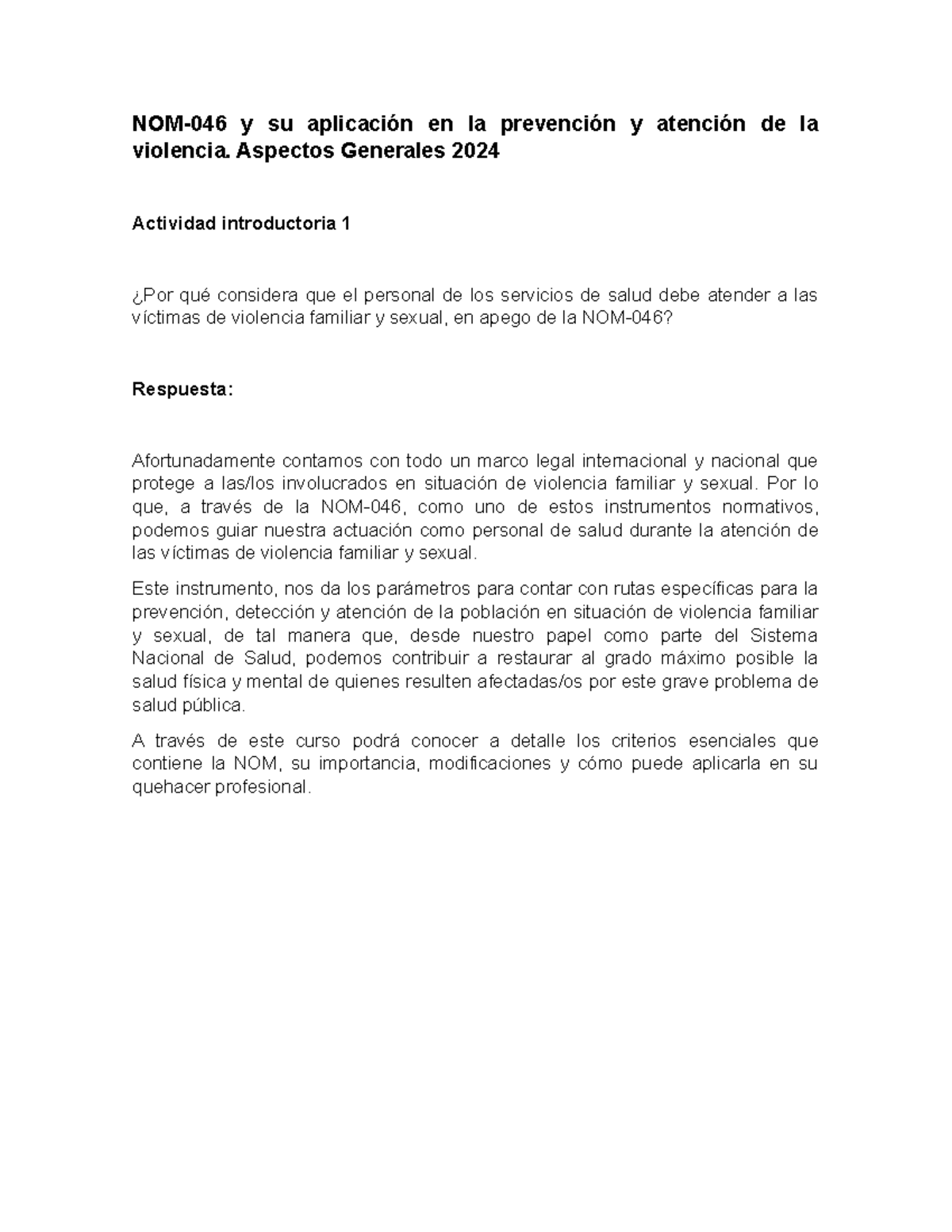 Educads 2 Curso NOM-046: Prevención y Atención en Violencia 2024 - Studocu