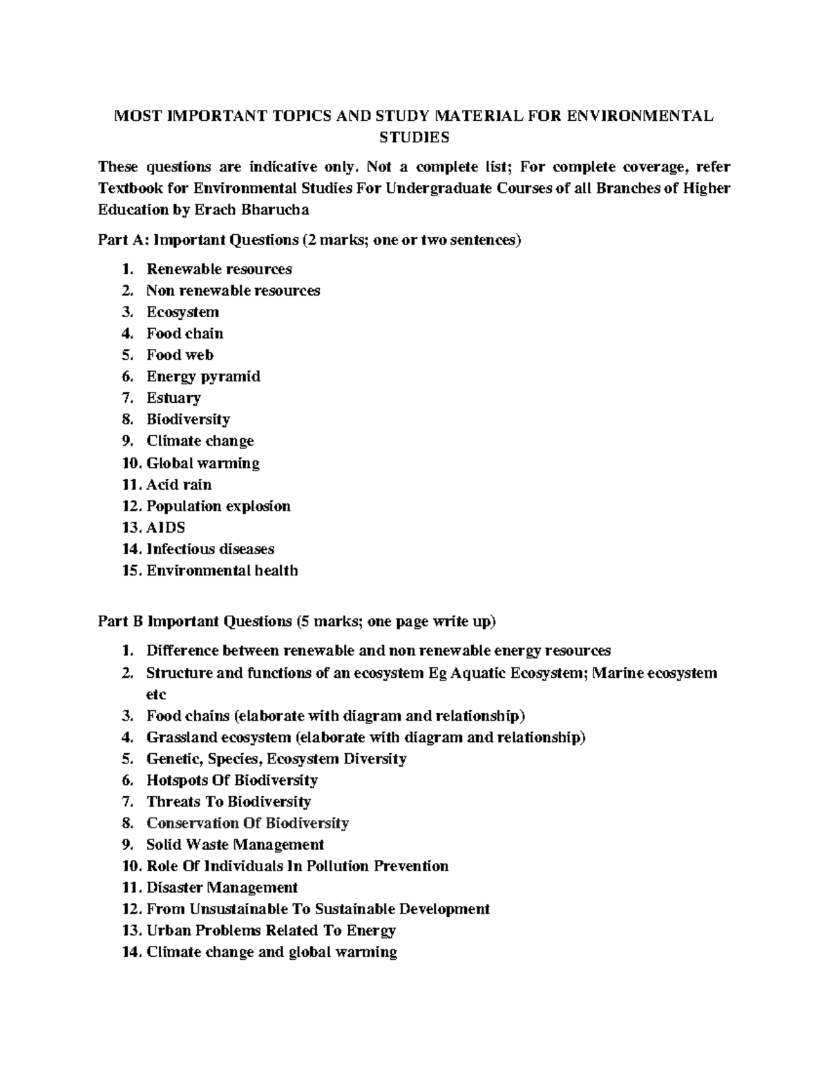 EVS Study Guide: Key Questions & Answers for Environmental Studies ...