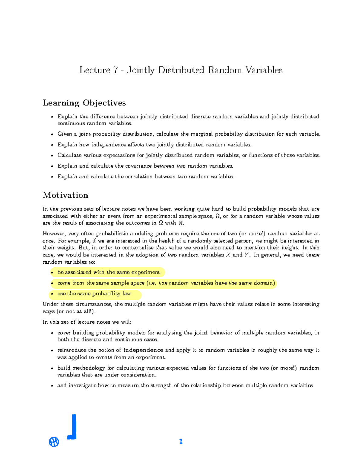 Lecture 7: Jointly Distributed Random Variables - Detailed Notes ...