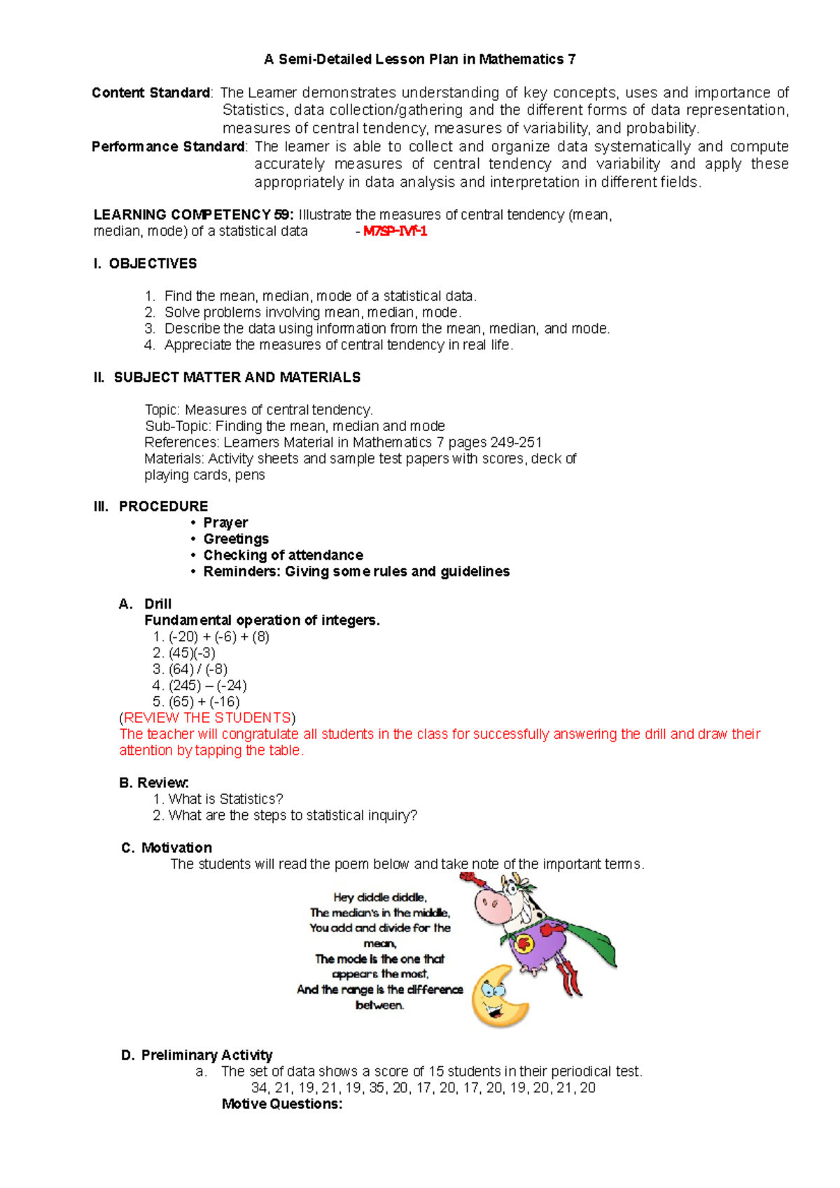 Dagooc M7 Lesson Plan: Theories of Motivation in Statistics - Studocu