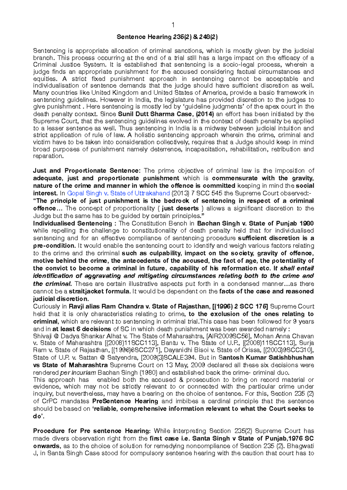 Sentence hearing - 1 Sentence Hearing 235(2) & 248(2) Sentencing is ...