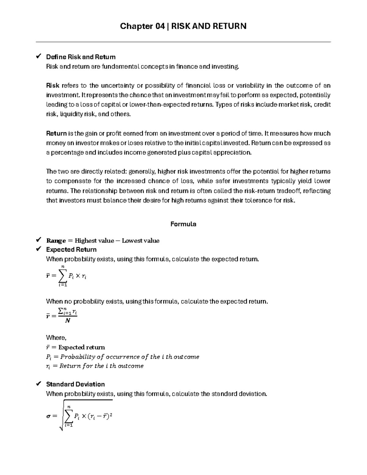 Chapter 04: Risk and Return in FIN - 04 Principles of Finance - Studocu