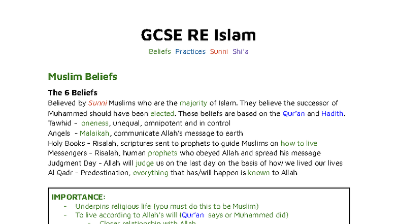 GCSE RE Islam: Understanding Beliefs, Practices, and Jihad - Studocu