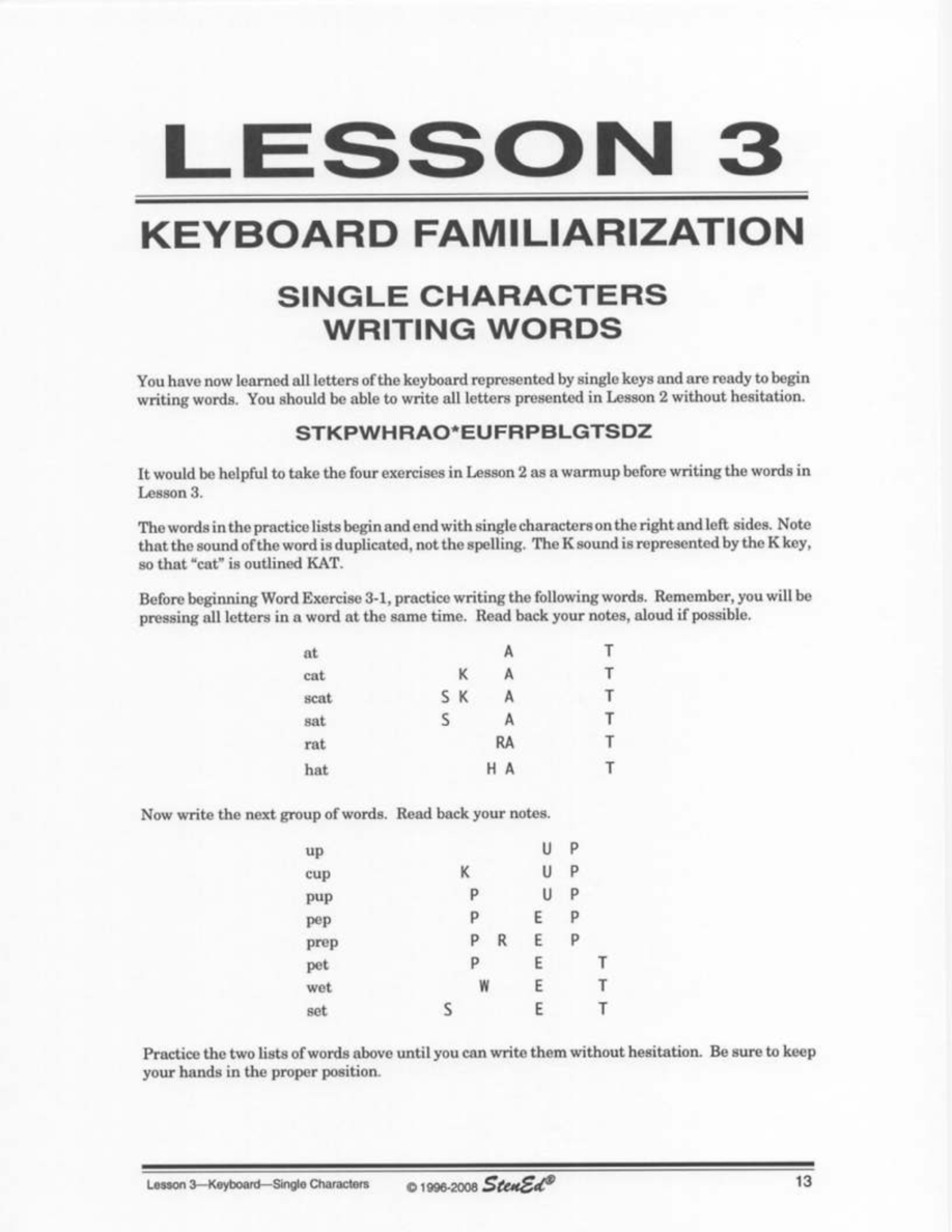 Sten Ed Lesson 3: Keyboard Familiarization & Word Exercises - Studocu