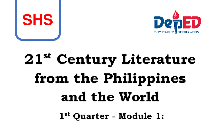 Q1 SHS 21st Century Literature: Philippine Literary History Module 1 ...