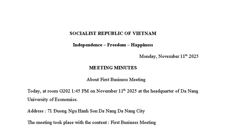 Meeting Minutes of the First Business Meeting - Da Nang University ...