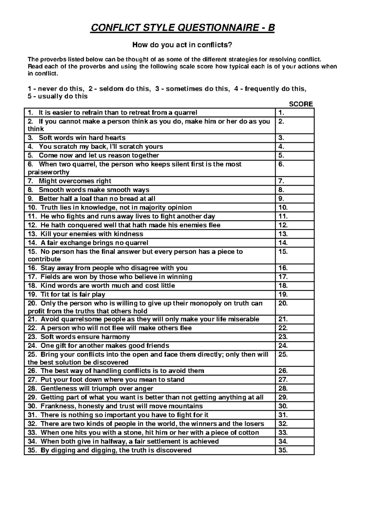 Cmsqb - Conflict Resolution Styles Assessment - Studocu