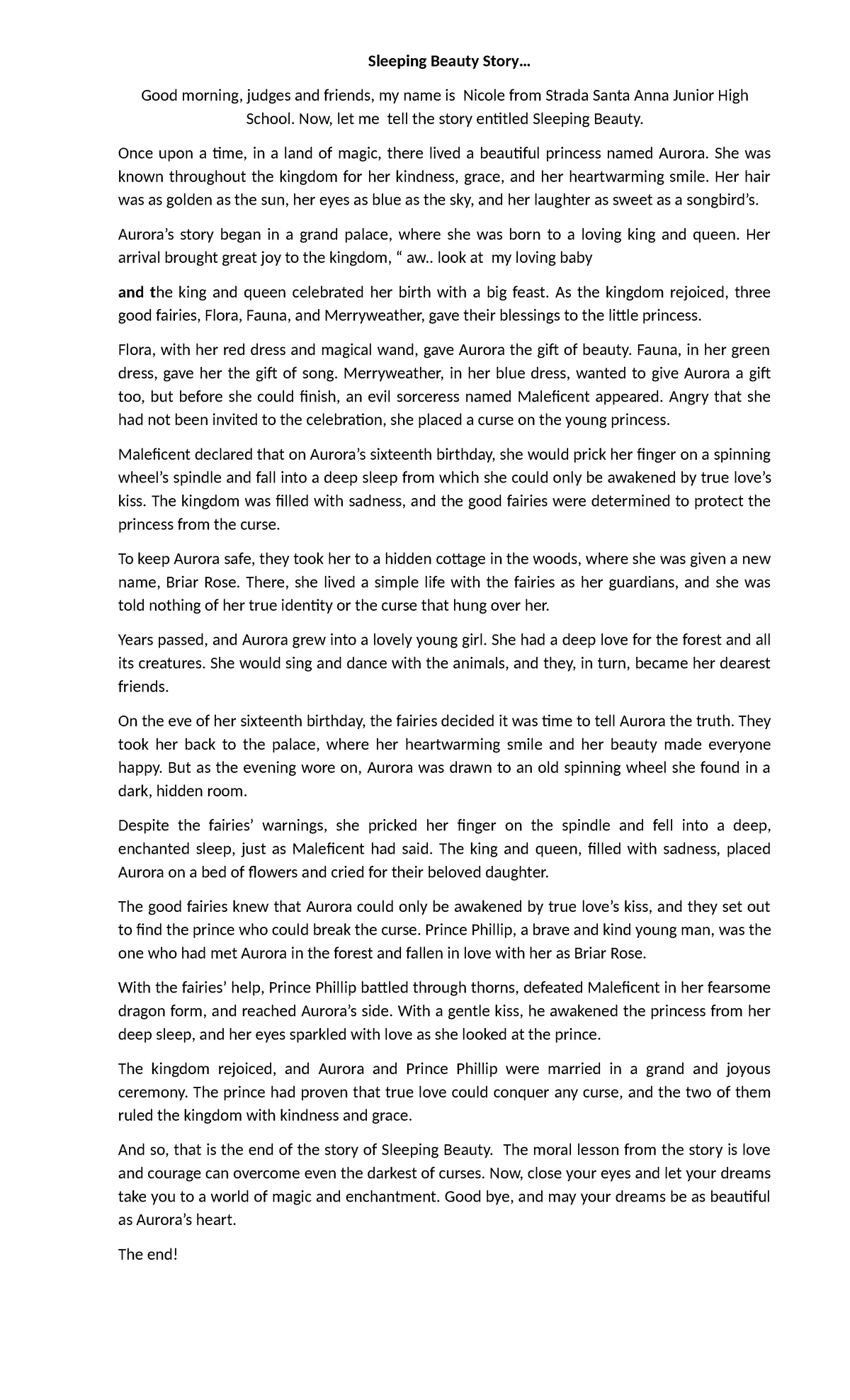 Sleeping Beauty Story - Fairy Tales for Students - Studocu