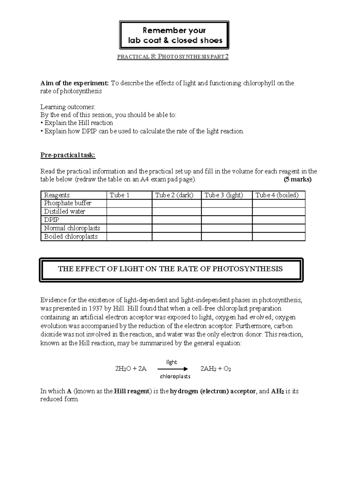 PRACTICAL 8: PHOTOSYNTHESIS PART 2 - SEMESTER 2 MANUAL 2025 - Studocu