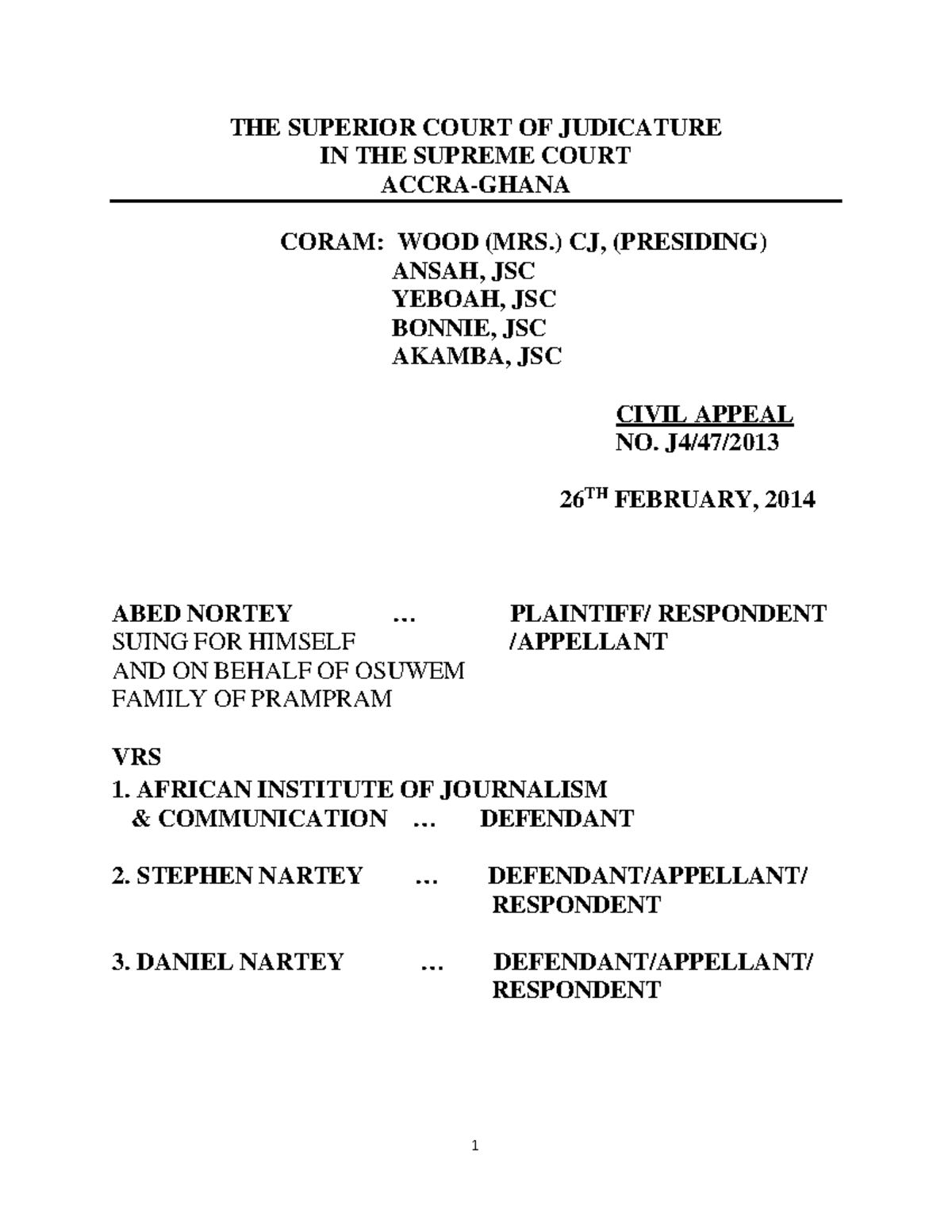 Nortey v. African Institute of Journalism Comm. - Civil Appeal ...
