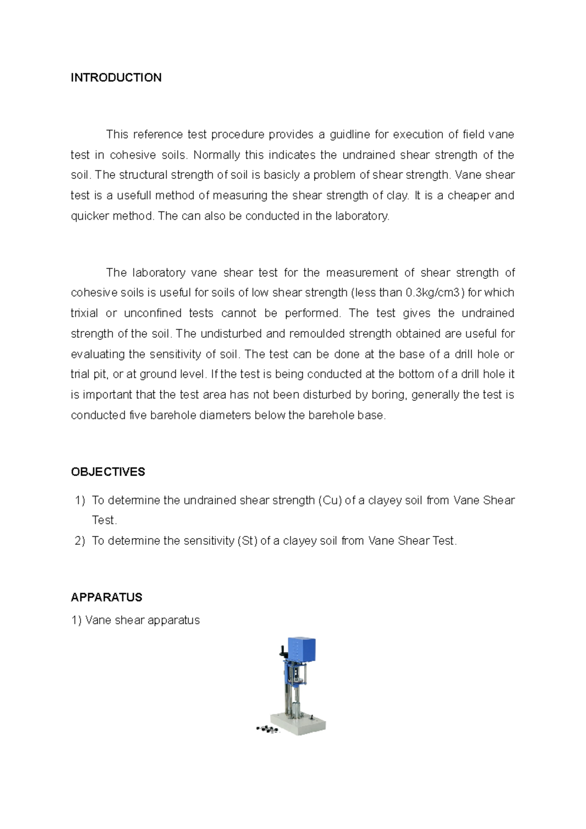 Lab Report: Vane Shear Test for Undrained Shear Strength Analysis - Studocu