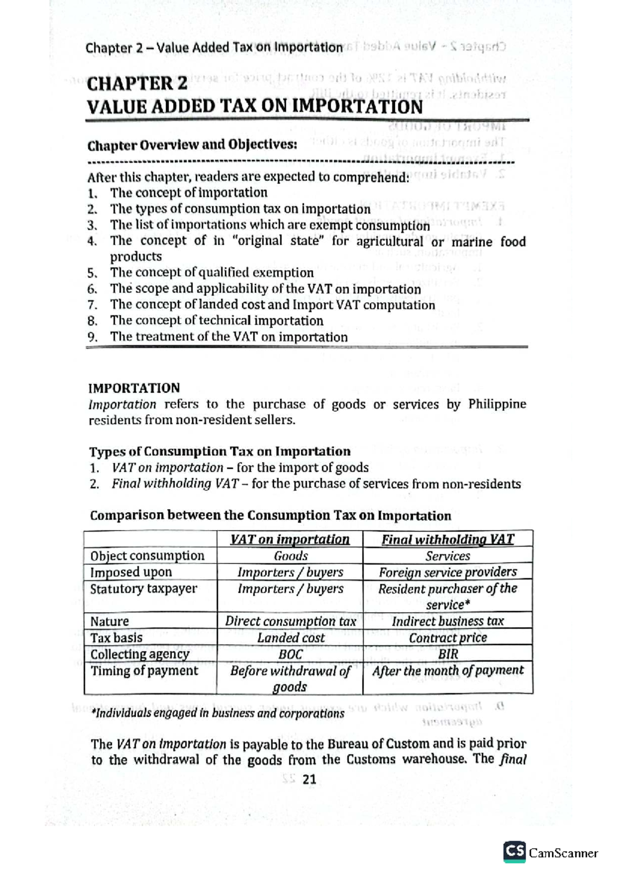 CS Chapter 2: Understanding Value Added Tax on Importation - Studocu