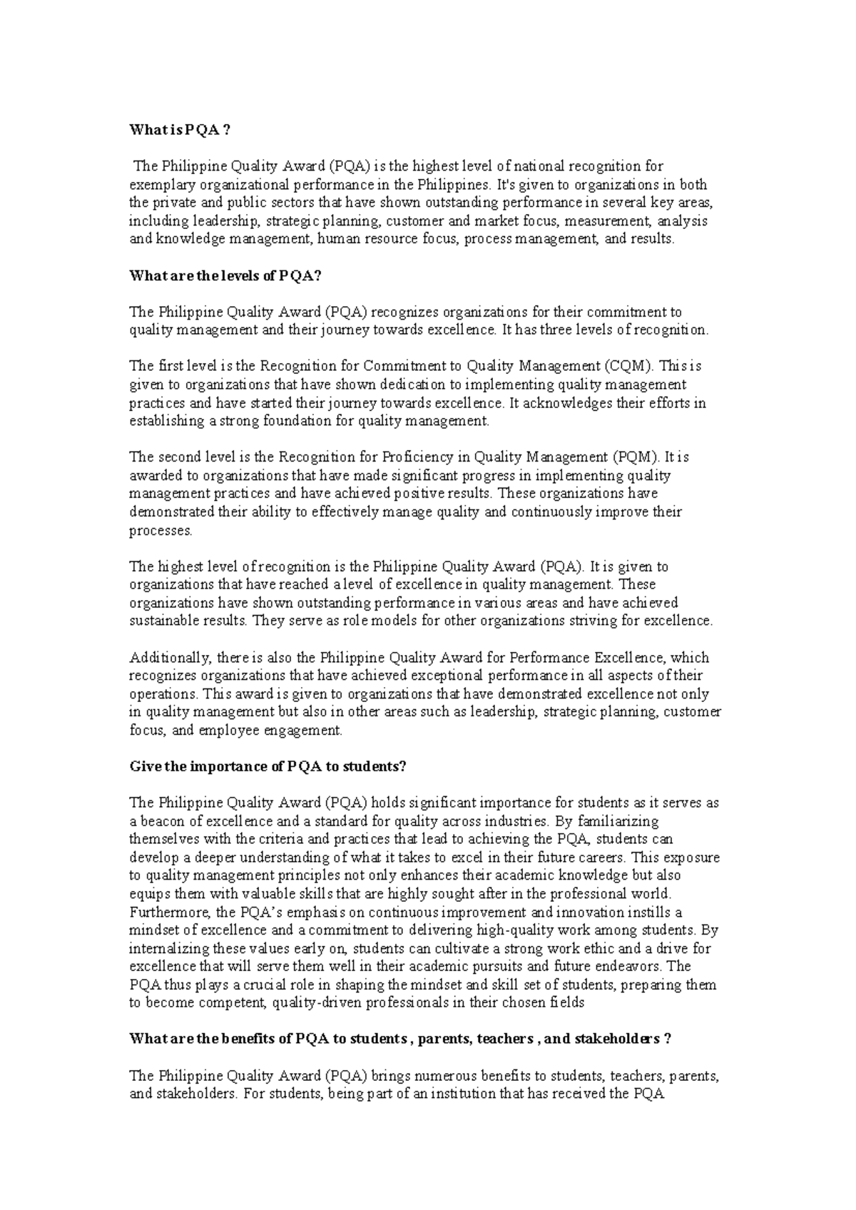 PQA: Exploring Its Significance and Benefits for Students and ...
