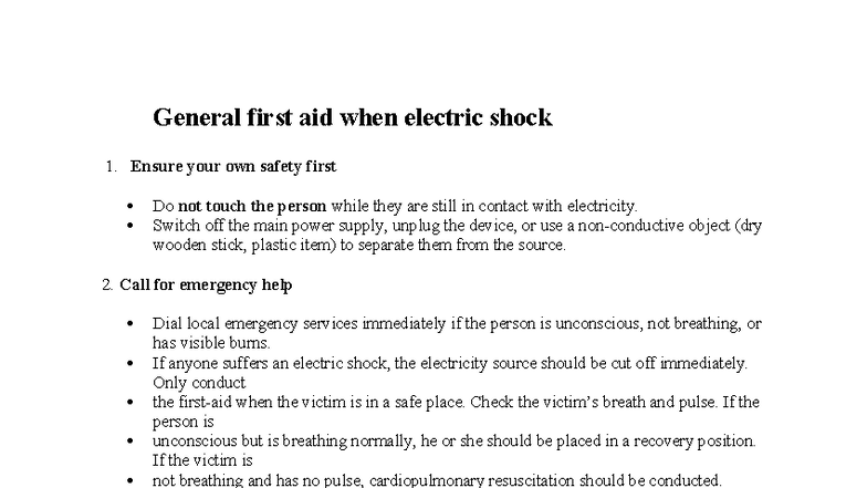 General First Aid for Electric Shock: Safety Protocols and Guidelines ...