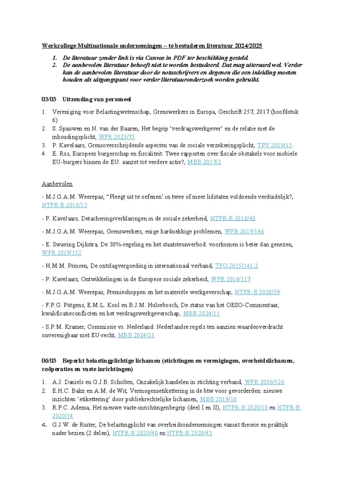 Literatuuroverzicht Werkcollege Multinationale Ondernemingen 2024-2025 ...