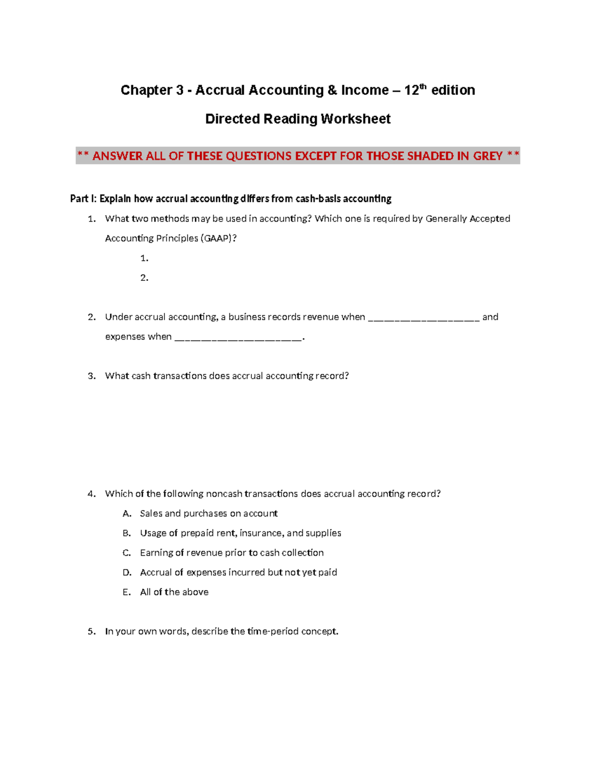 Chapter 3: Accrual Accounting Income - Directed Reading Worksheet (12th ...