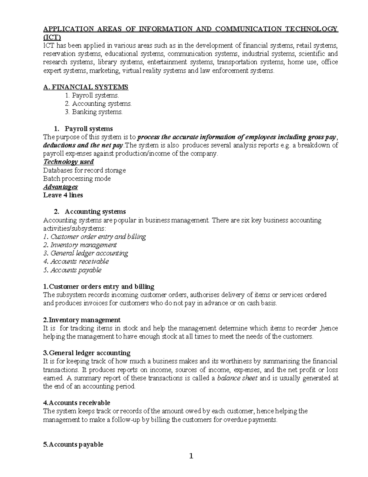 APPLICATION AREAS OF ICT: Holiday Assignment Overview - Studocu