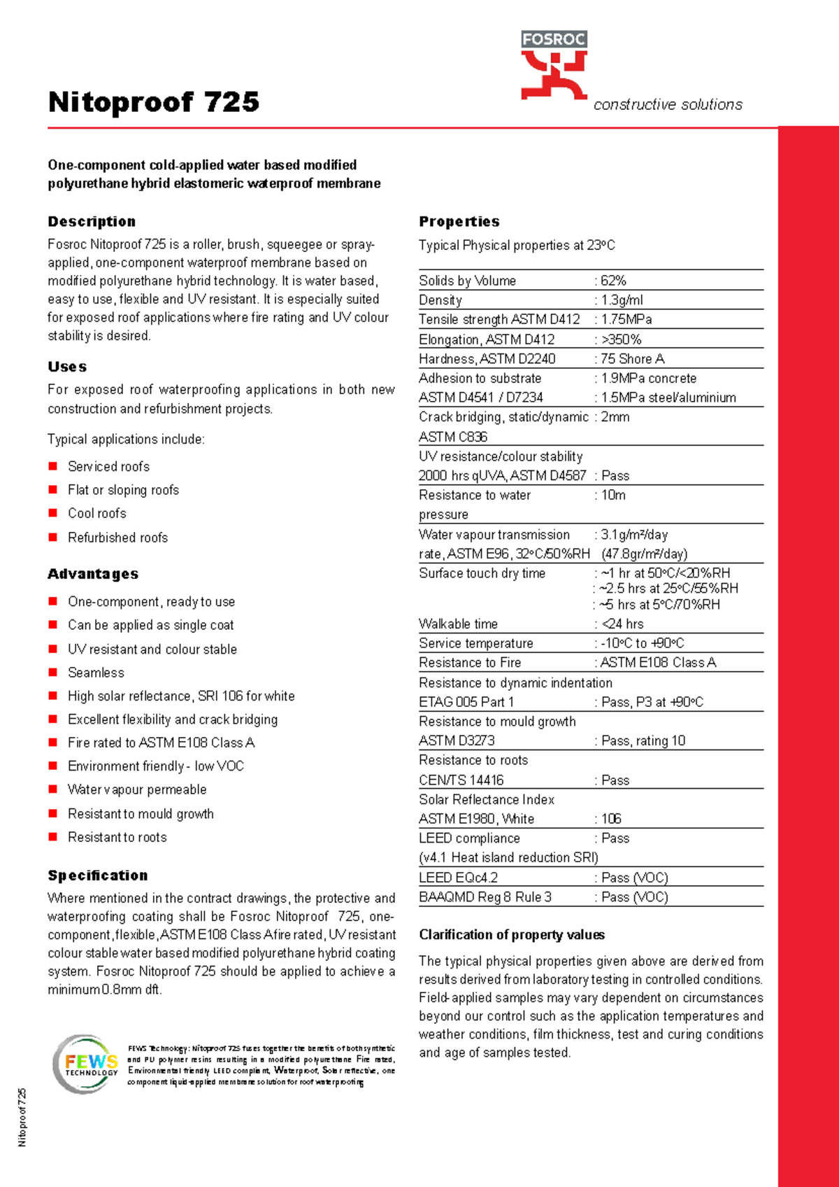 Fosroc Nitoproof-725 Data Sheet: Hybrid Elastomeric Membrane - Studocu
