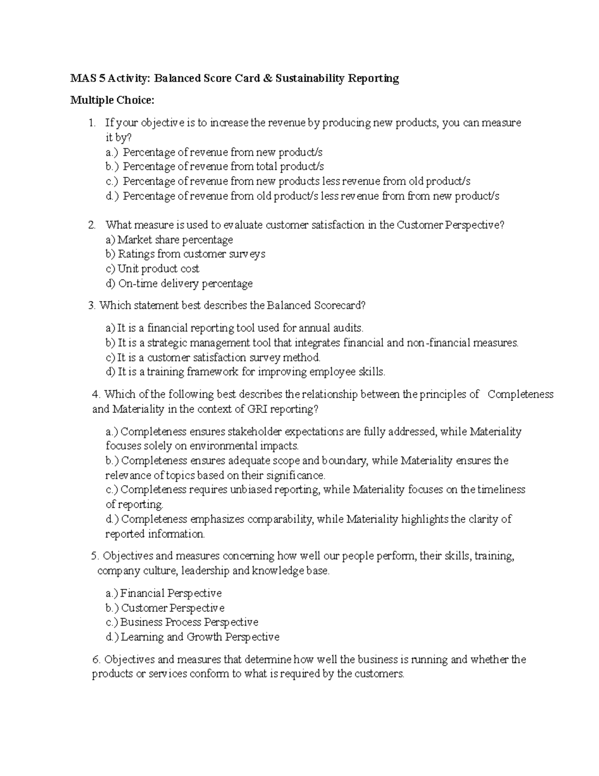 MAS 5 Activity - Lecture Notes - MAS 5 Activity: Balanced Score Card ...