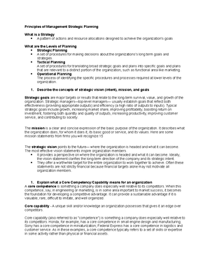 Principles of Management C483 - Chapter 4: Planning & Strategic ...