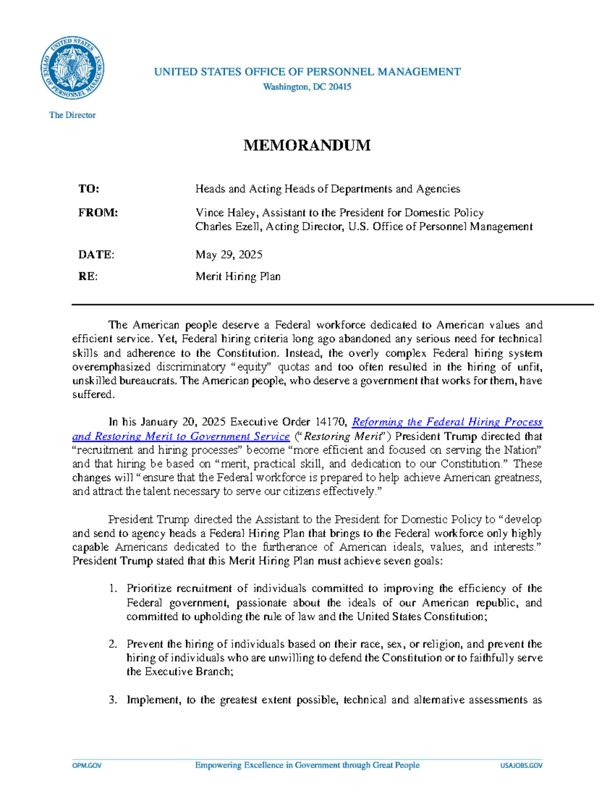 Merit Hiring Plan for the Federal Workforce: Enhancing Efficiency ...