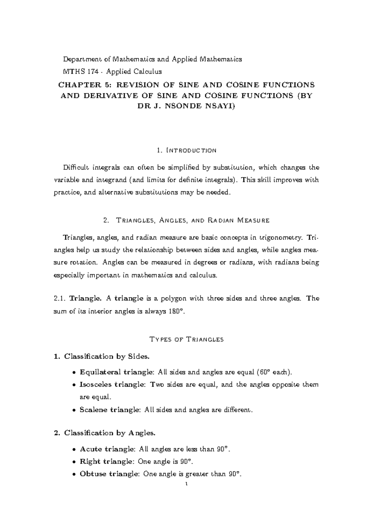 MTHS 174 Applied Calculus CHAPTER 5: Sine, Cosine & Their Derivatives ...